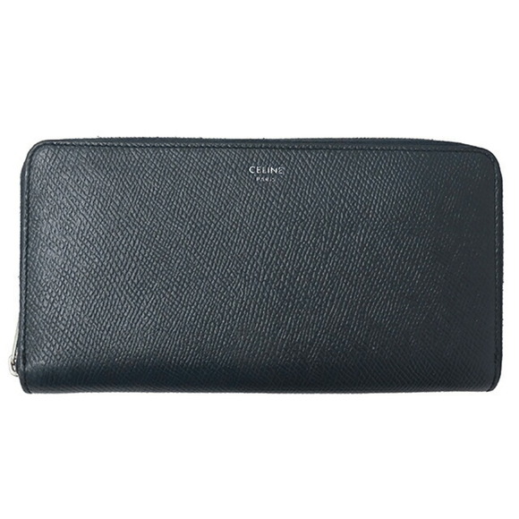 Celine | Bags | Celine Wallet Womens Long Leather Large Zip Navy Round ...